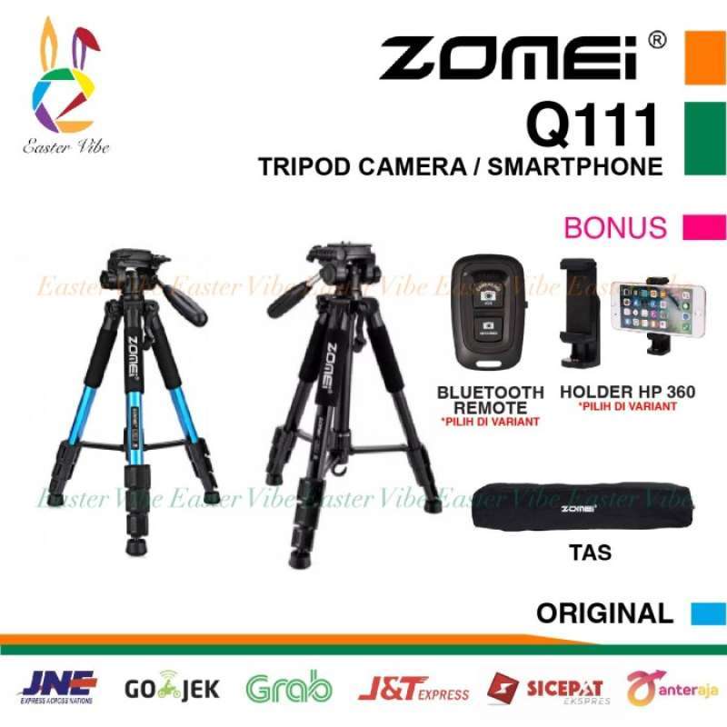 Promo ZOMEI Q111 PROFESIONAL VIDEO TRIPOD KAMERA & HANDPHONE - Q 111 PANHEAD - Biru + Btremot ...