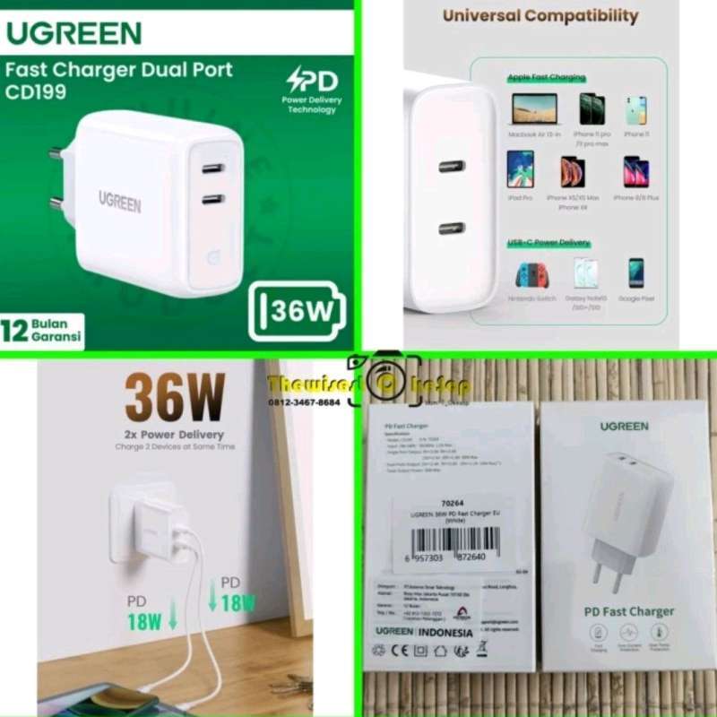Jual Adaptor Fast Charger Ugreen 36W PD Dual C 70264 Power Delivery di ...