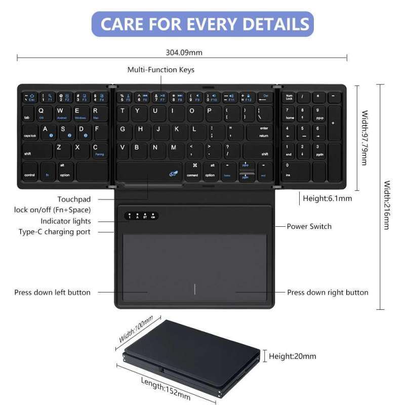 Jual URSICO Keyboard Wireless Bluetooth Foldable Rechargeable with ...