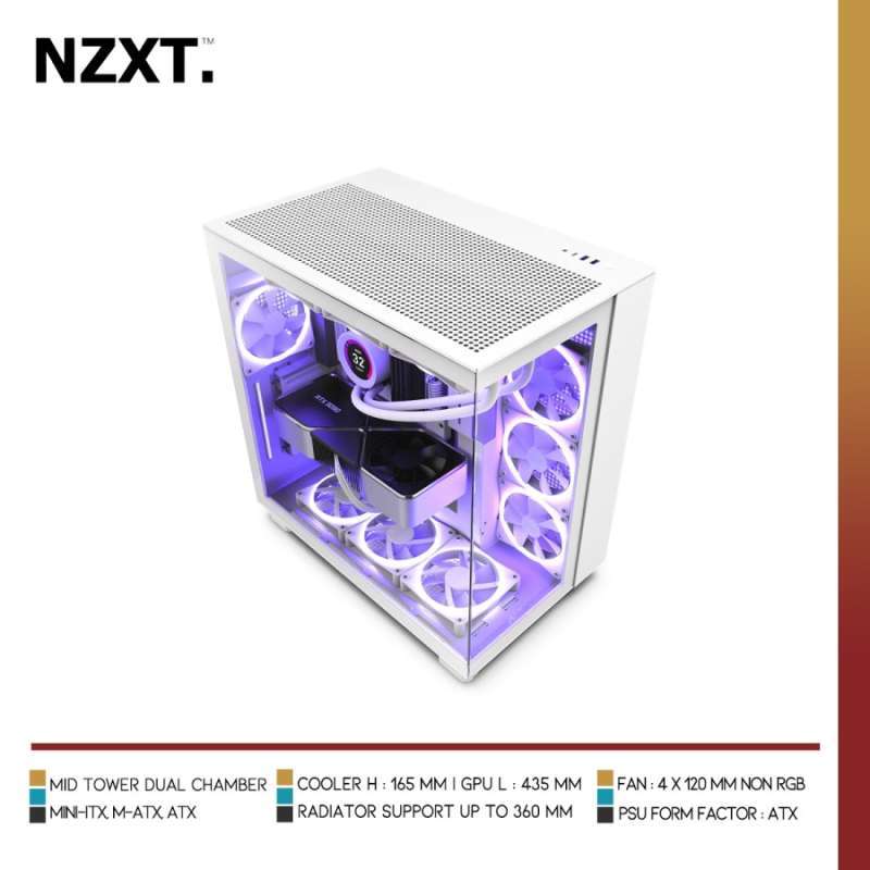 Jual NZXT H9 Flow | Dual-Chamber Mid-Tower Airflow Case - Matte White di Seller Nano Komputer ...