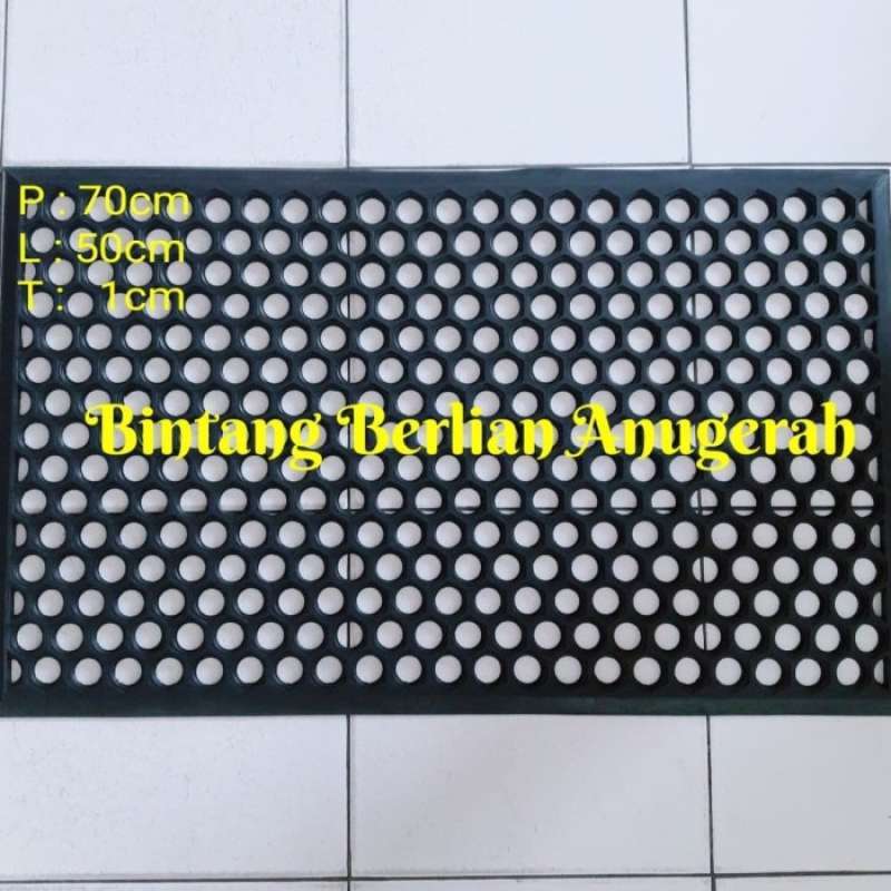 Promo Keset Karet Lantai LUBANG HEXAGON Ukuran 70cm X 50cm Warna Hitam ...