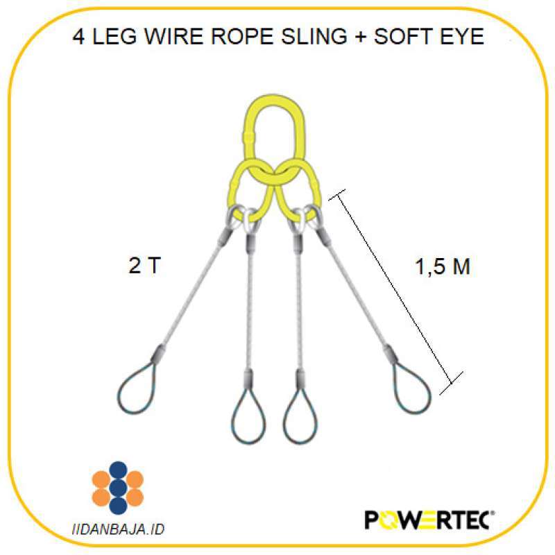 Promo 4 Leg Wire Rope Sling + Soft Eye. 10 Mm X 1,5 M X 2 Ton Diskon 23 ...