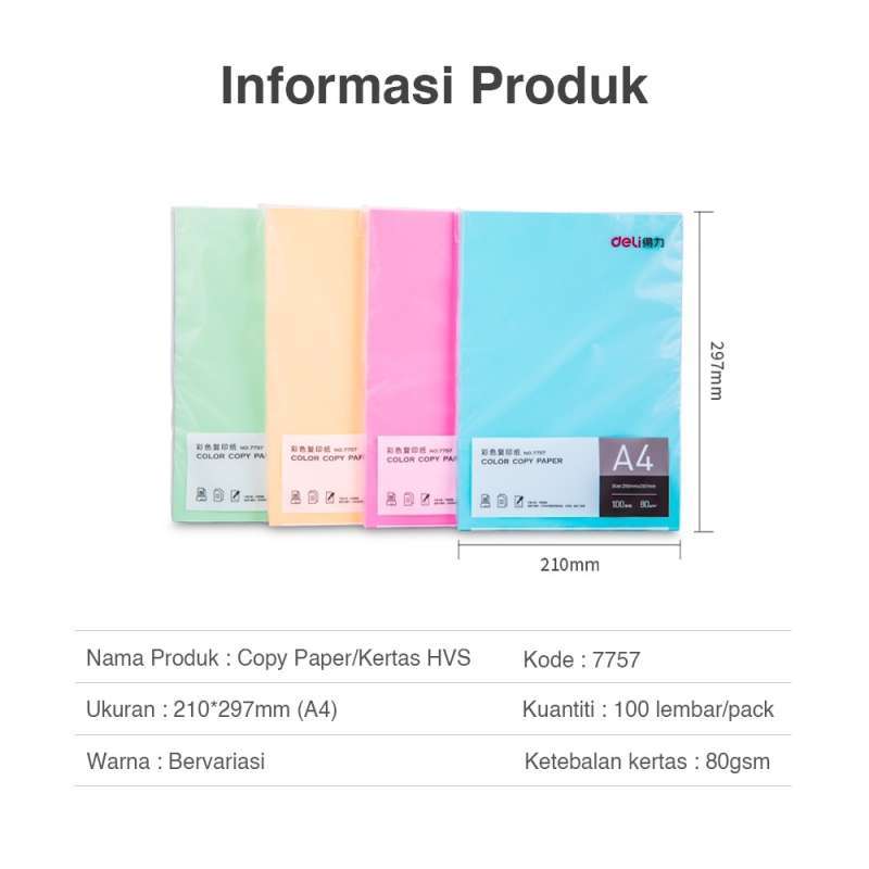 Jual Kertas Hvs Warna Deli A4 80g Isi 100 Lembar - 7757 - Pink Di Seller Tg Jkt Megastore - Duri ...