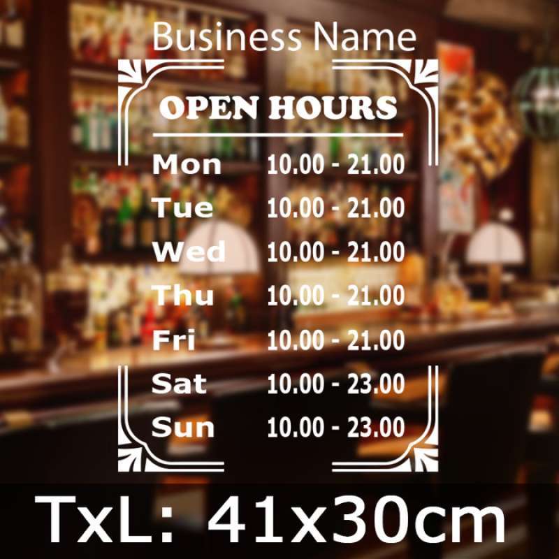 Jual Stiker Open Hours Pintu Kaca Cafe Kantor Resto Sticker Jam Buka ...