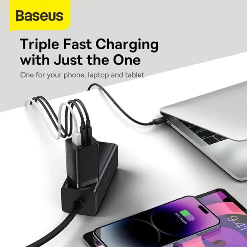Promo Baseus Gan5 Pro 65W Super Fast Charger 2C+U QC3.0 + Kabel Type C ...