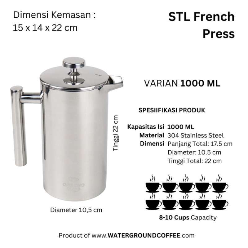 Promo New Stl French Press Stainless Steel 1 Liter Coffee Maker Plunger ...