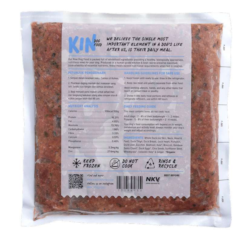 Promo Kin Dog Food Raw Diets - Duck, Zucchini, & Kale 500g Diskon 33% ...