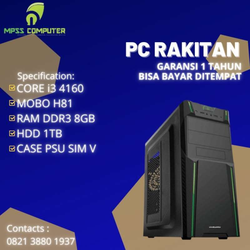 Promo Cpu Rakitan Core I3 4160 Ram 8gb Hdd 1tb Casing Sim V Diskon 23% ...