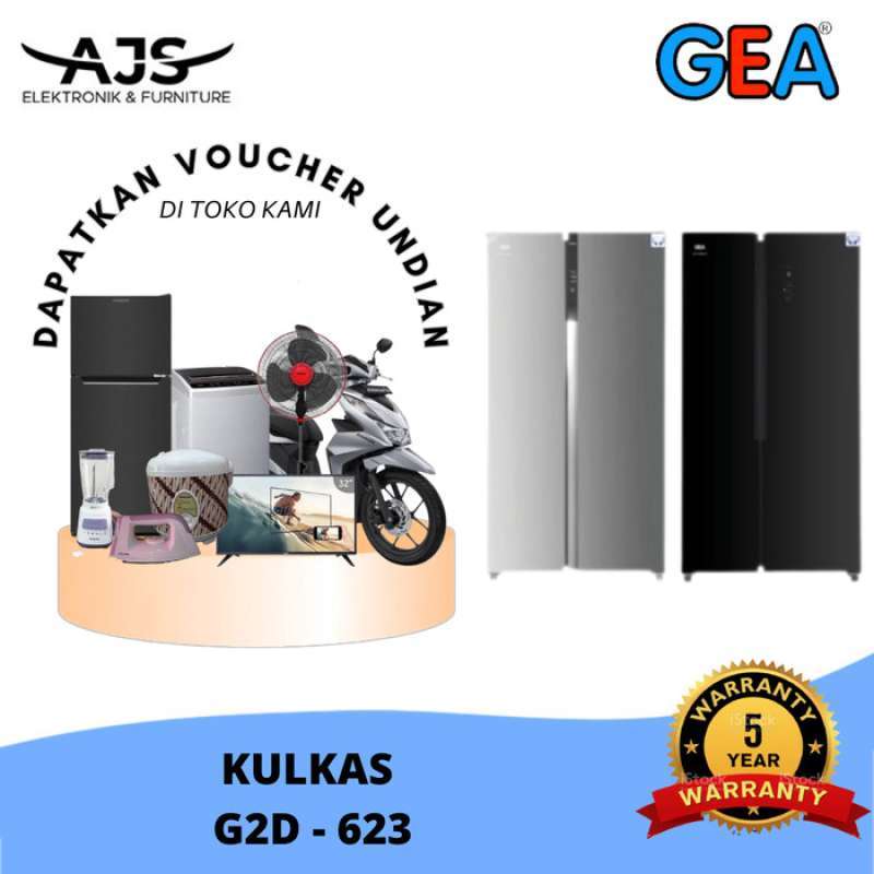 Promo Kulkas Gea G2d 623 Glass Side By Side Inverter 625 Liter Inox&black - Multicolor 623 Inox ...