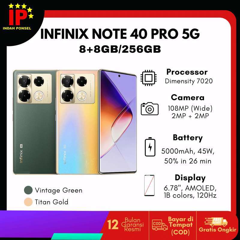 Jual Infinix Note 40 Pro 5g Ram 8+8/256 Gb Bergaransi Resmi Nasional - Titan Gold Di Seller ...