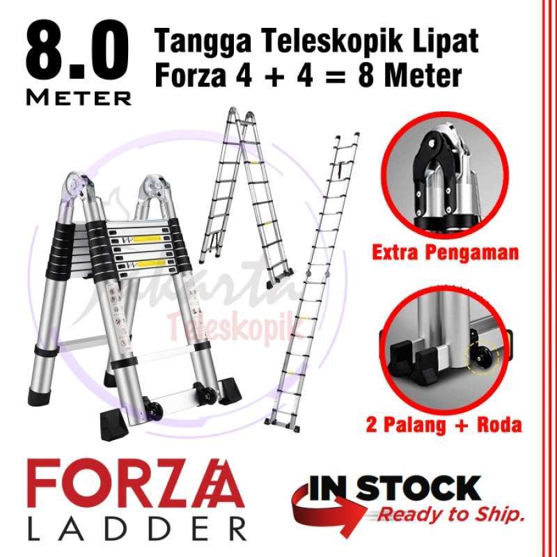 Promo Tangga Lipat Teleskopik 8 Meter Forza 4,0+4,0 Double Alumunium 8 ...