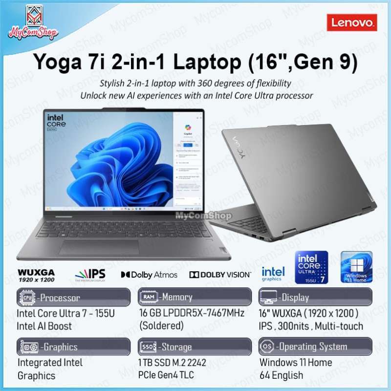 Jual Lenovo Yoga 7i 2-in-1 Gen 9 Ultra 7 155u 16gb Ram 1tb Ssd Intel 16 ...