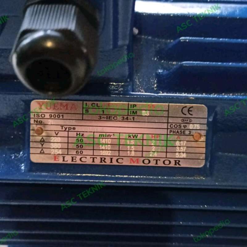 Promo Electric Motor Yuema Yu 4p 1,5 2hp 380v 3phase Foot B3 Cast Iron ...