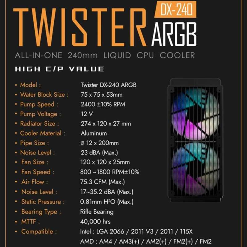 Jual Aigo Darkflash Twister Dx240 - Argb Liquid Cpu Cooler - Hitam Di ...