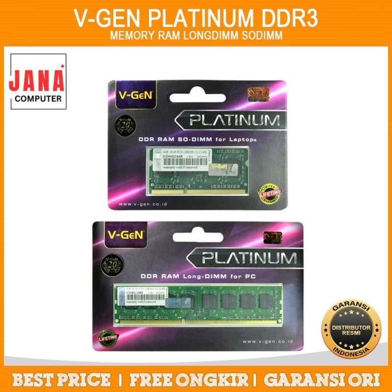Jual Ram V-gen Platinum Ddr3 4gb 8gb 1600mhz Pc12800 Sodimm Longdimm Vgen - 8gb 1600 Longdimm Di ...