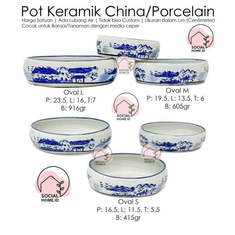 Promo Promo - Pot Tanaman Bonsai Ceper Keramik China Putih, Porcelain ...