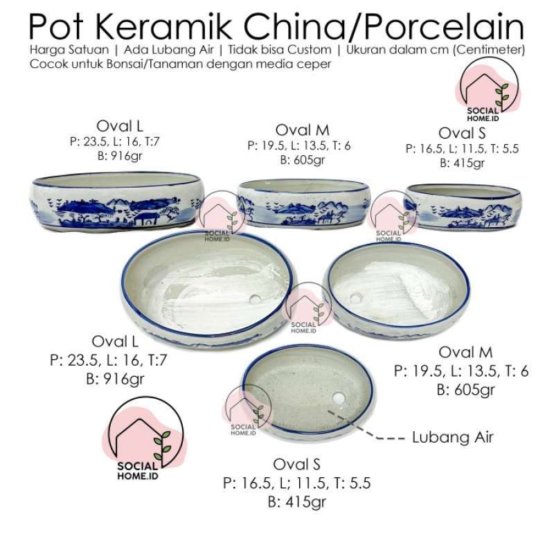 Promo Promo - Pot Tanaman Bonsai Ceper Keramik China Putih, Porcelain ...