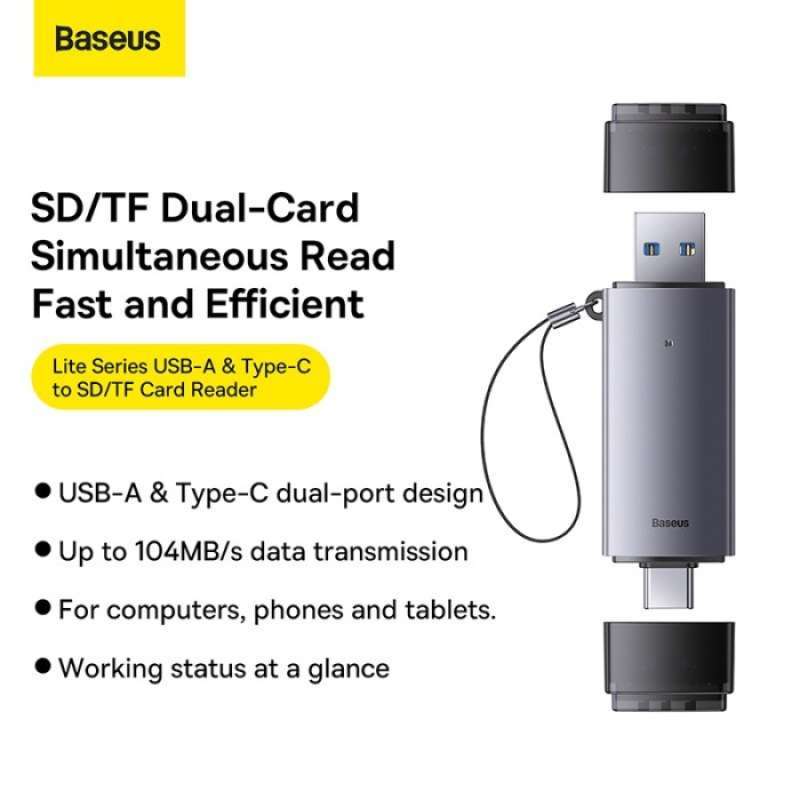 Promo Baseus Card Reader Usb 3.0 Type-c To Sd Tf High Speed 2in1 Otg ...