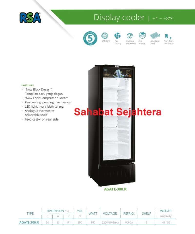 Promo Display Cooler / Showcase Cooler 1 Pintu Rsa Agate-300.r Diskon ...