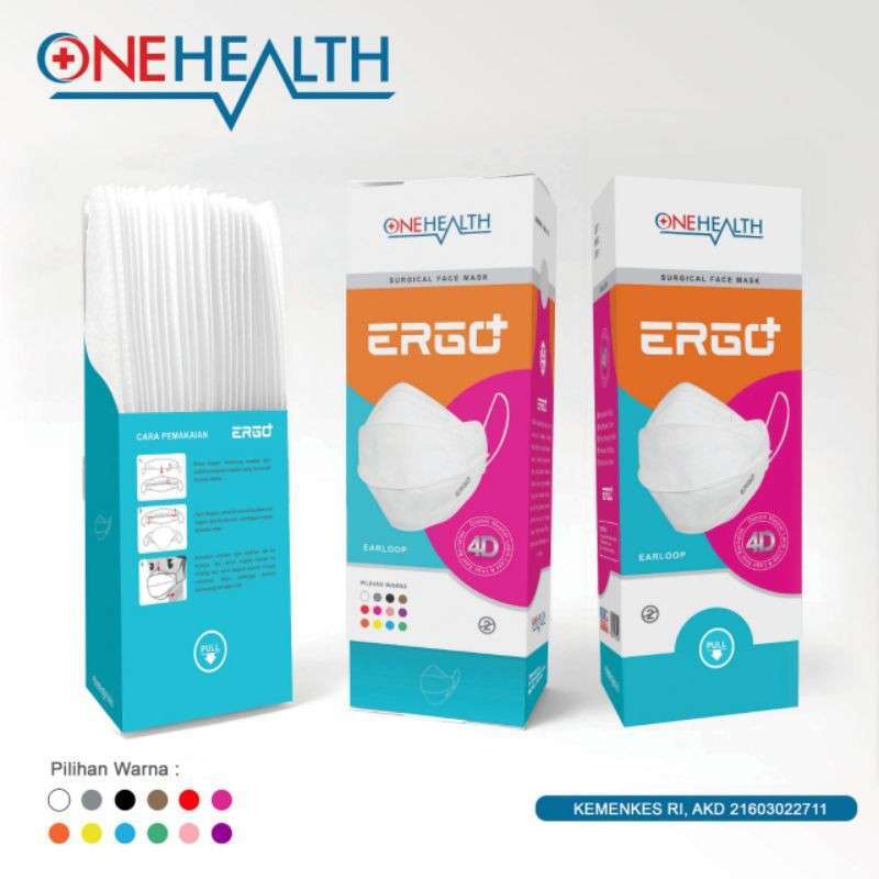 Jual Masker Medis Ergo Plus 3 Lapis/ply 4 Dimensi One Health Isi 25 Pcs ...
