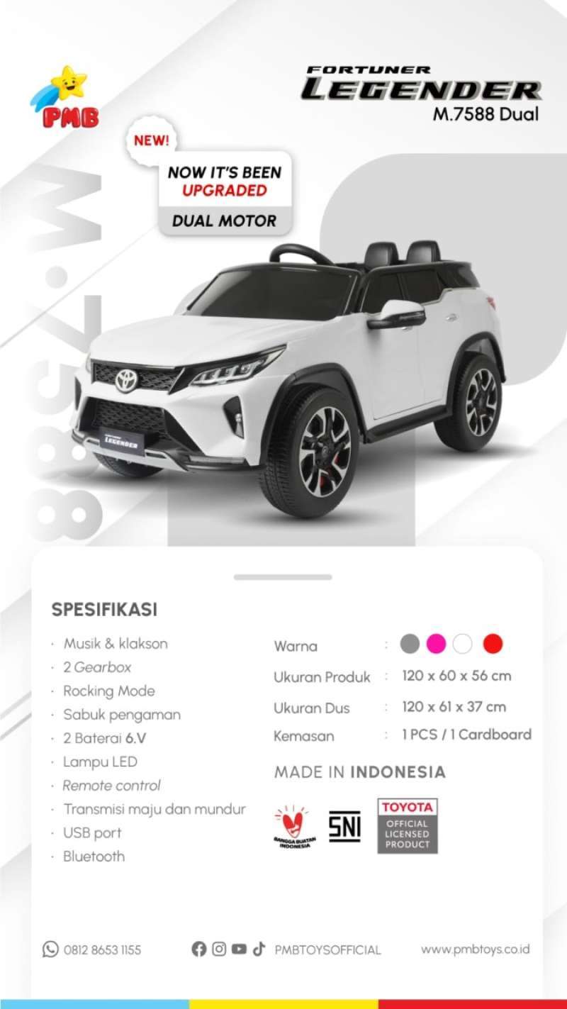 Promo Mainan Mobil Aki Anak Toyota Fortuner Legender Pmb 7588 M-7588 ...