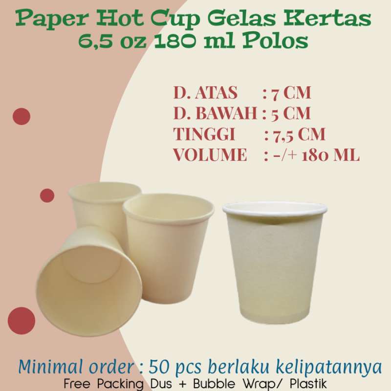 Promo Paper Hot Cup Gelas Kertas 6 5 Oz 180 Ml Polos Isi 1000 Pcs