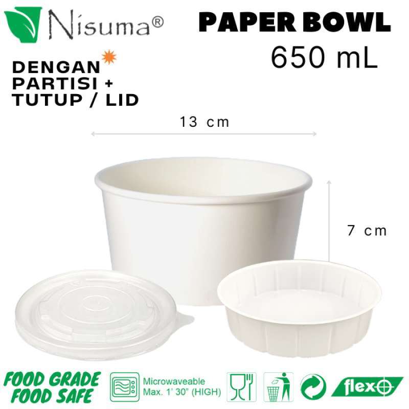 Jual Paper Bowl 650 Ml Murah + Partisi + Tutup - 50 Pcs / Mangkok ...