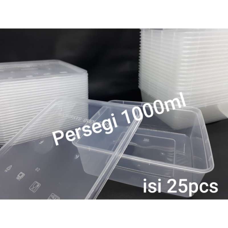 Jual Kotak Makan Thinwall Persegi 1000 Ml - Box Bening Isi 25 Pcs Di ...