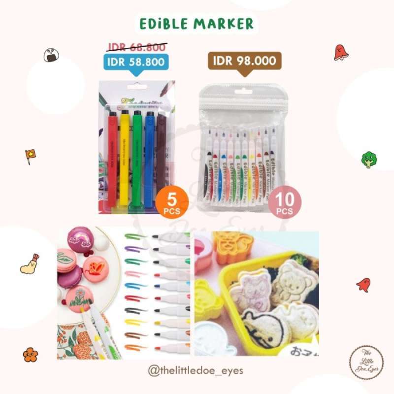 Jual Edible Marker Spidol Makanan / Kue / Roti / Bento - Edible 10 Pcs ...