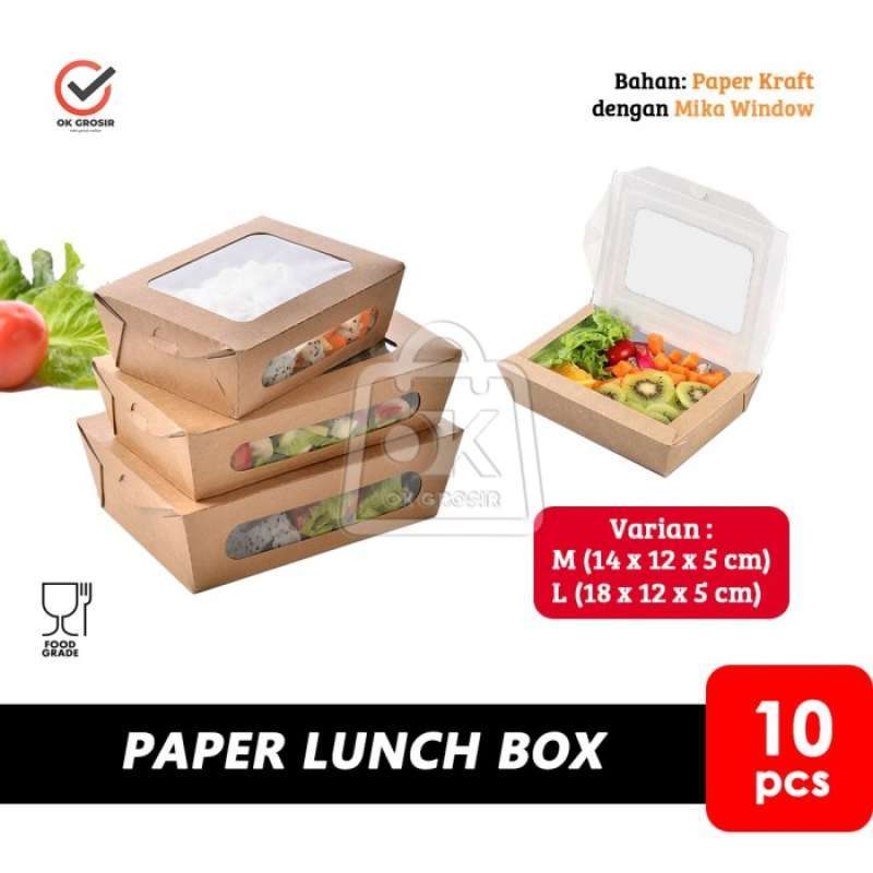 Jual Lunch Box Paper Kraft Brown Jendela Mika Kotak Makan (1 Pack Isi ...