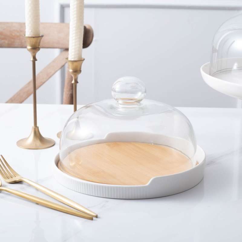 Jual Cake Stand With Glass Lid Tempat Kue Keramik Dengan Tutup Kaca Di ...