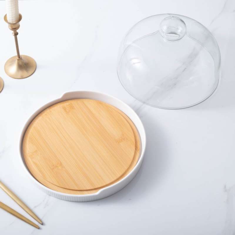 Jual Cake Stand With Glass Lid Tempat Kue Keramik Dengan Tutup Kaca Di ...