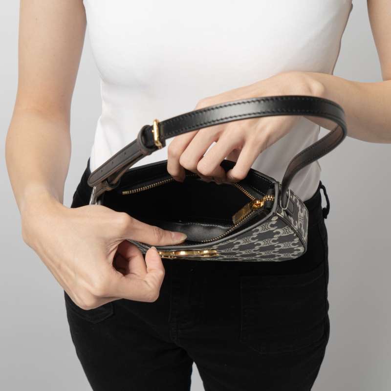 Promo Celine Medium Tilly Shoulder Bag Allover Triomphe Black Ghw ...