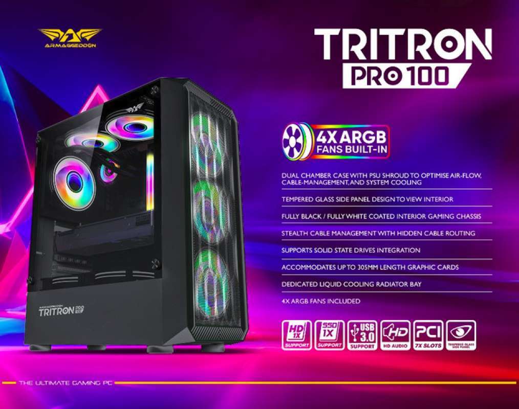 Jual Casing Pc Gaming Armaggeddon Tritron Pro 100 Atx With Argb Fan ...
