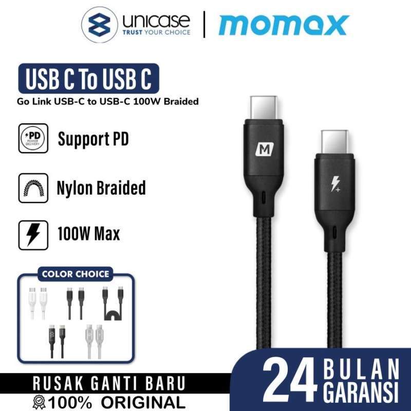 Promo Cable Data Usb Type C To C Momax Braided 100w Pd Qc Led Fast Charging - 1.2m Dc19 Black ...