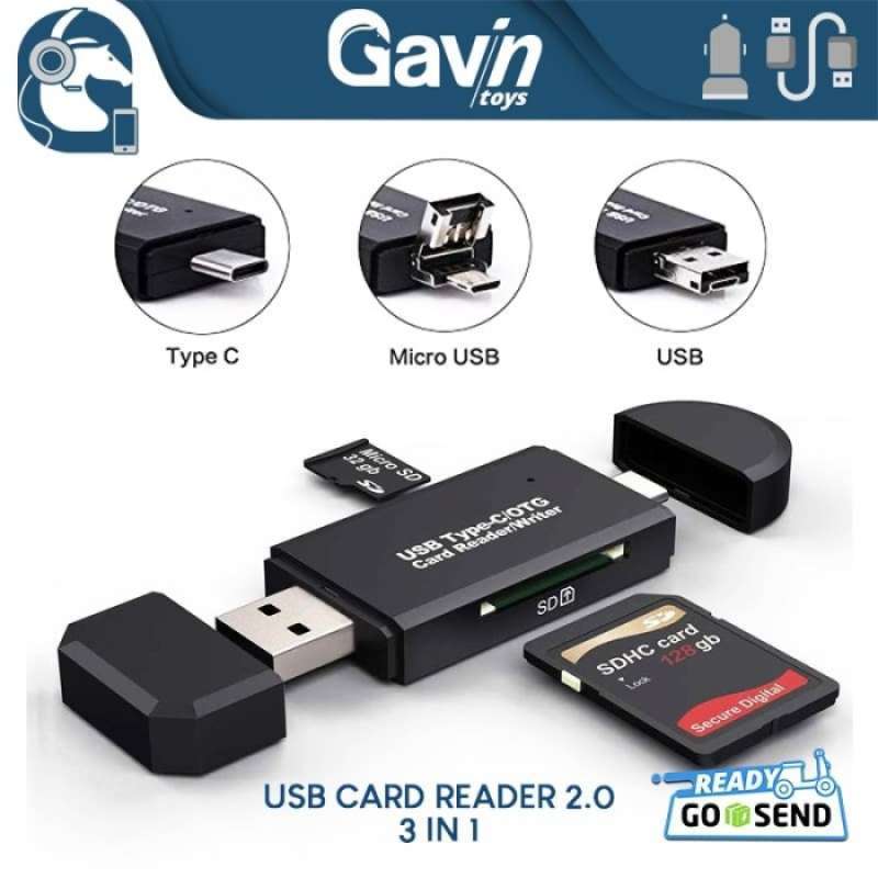 Jual Usb C Card Reader 2.0 Micro Usb 3 In 1 Micro Sd Card Reader Usb-c ...