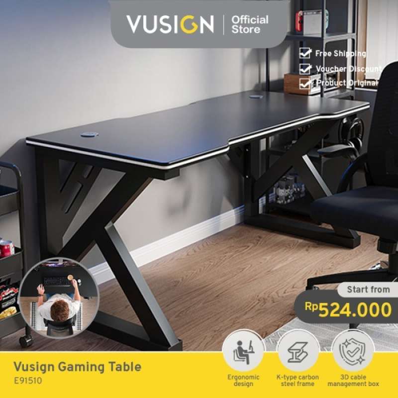 Jual Deli Meja Gaming/meja Komputer/gaming Table Hitam Box Kabel E915x ...