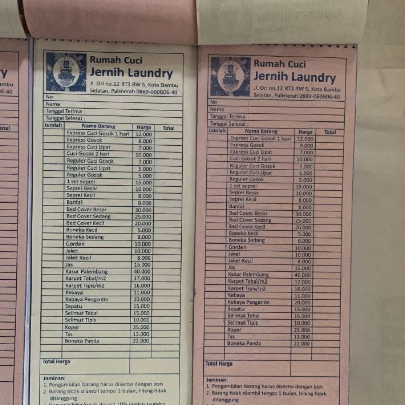 Jual Cetak Nota Bon Ncr Untuk Restoran, Rumah Makan 1/3 Folio Rangkap 2 ...