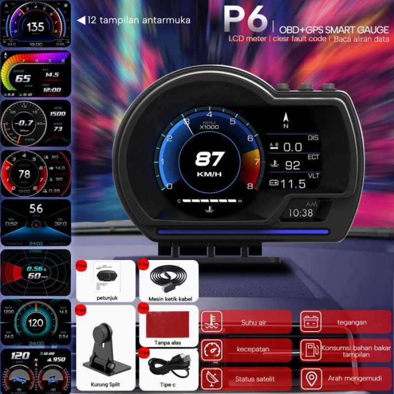 Jual Obd2 Smart Gauge P6 Heads Up Display Car Hud Mobil Dengan Gps ...