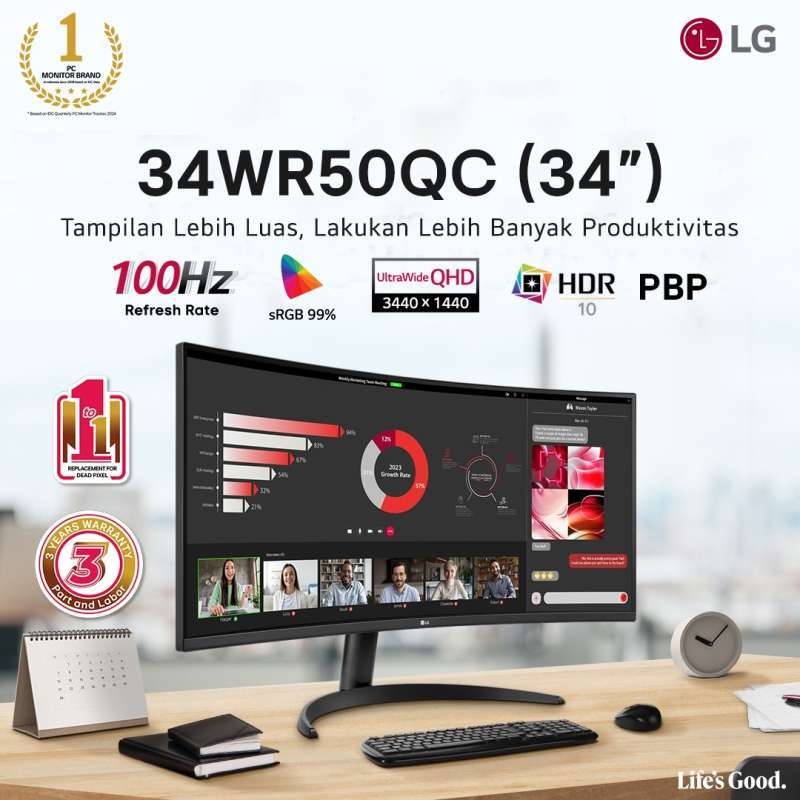 Jual Monitor Led Lg 34wr50qc (34/wqhd/curved/100hz/va/dp/2xhdmi/hdr10 ...