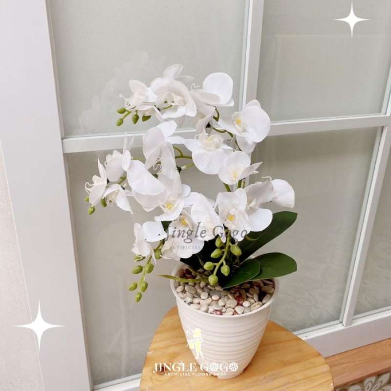 Jual Rangkaian Bunga Meja Anggrek Artificial Latex 4 Cabang Kado Hadiah ...