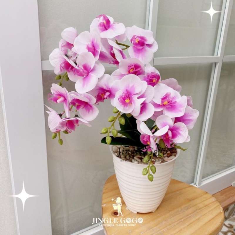 Jual Rangkaian Bunga Meja Anggrek Artificial Latex 4 Cabang Kado Hadiah ...
