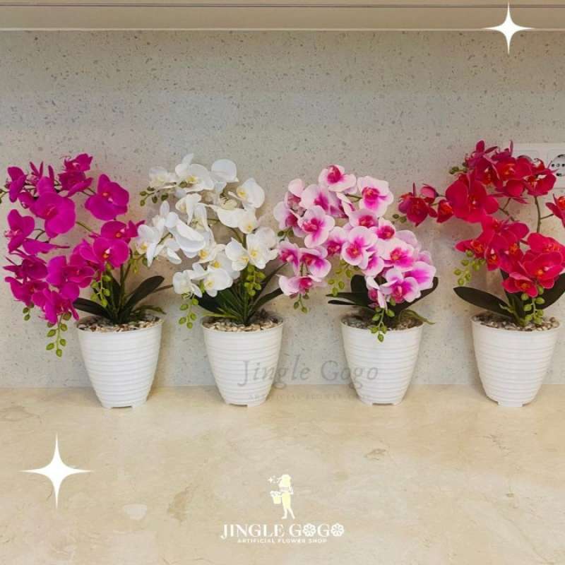 Jual Rangkaian Bunga Meja Anggrek Artificial Latex 4 Cabang Kado Hadiah ...