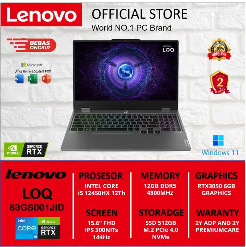 Jual Lenovo Loq Core I5 12450hx 12gb 512gb Rtx3050 4gb W11 Ohs21 15.6 ...