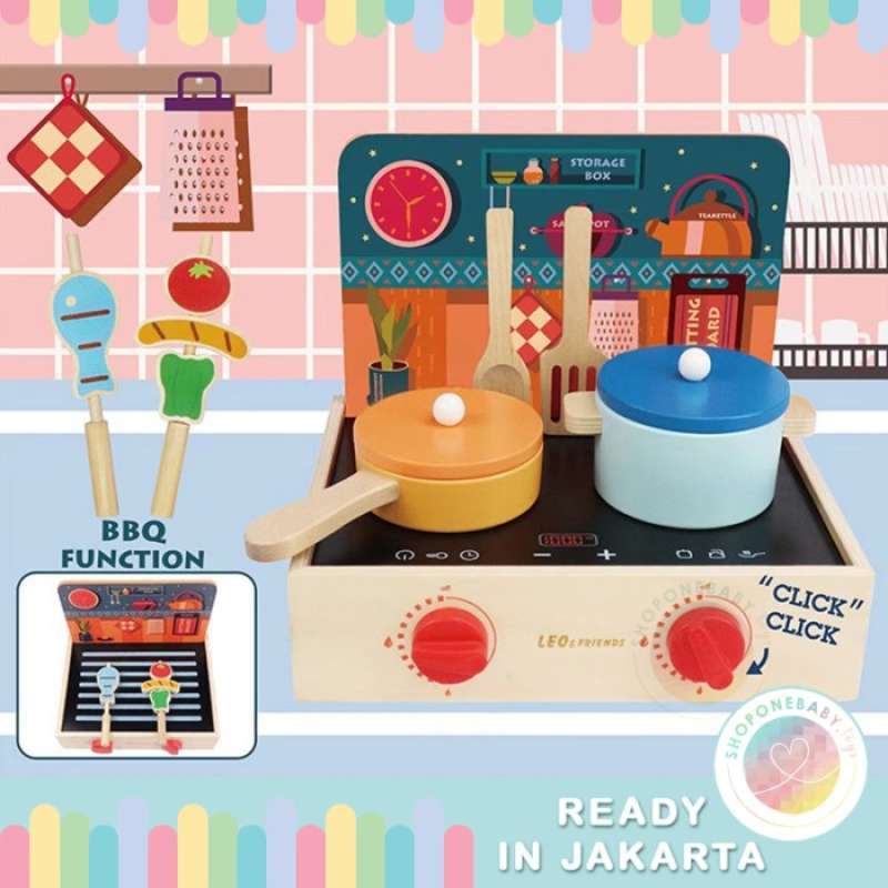 Promo Promo- 2in1 Mini Kitchen Bbq Grill Wooden Toys Mainan Masak Kayu ...