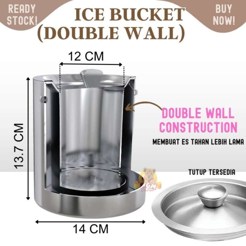 Promo Tempat Es Batu 14cm Stainless Ice Bucket Double Wall 1.5l Dengan ...