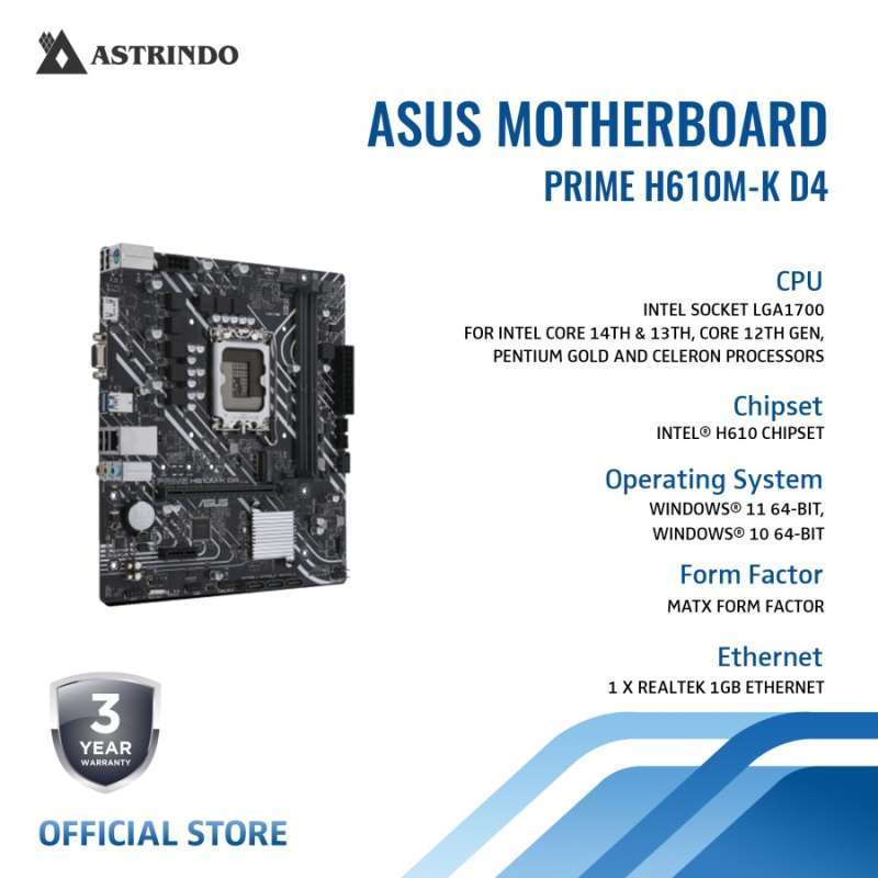 Promo Asus Motherboard Prime H610m K D4 Intel H610 Lga1700 Micro-atx Ddr4 Support Gen 13 12 ...