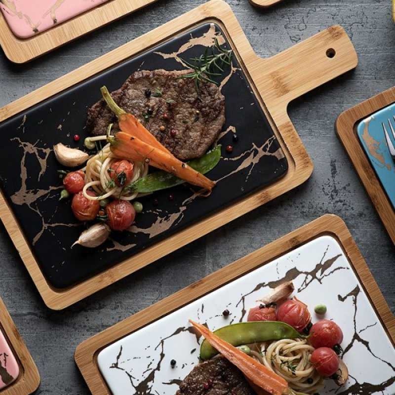 Promo Rectangle Steak Plate With Wood Handle S23 Diskon 23% Di Seller ...