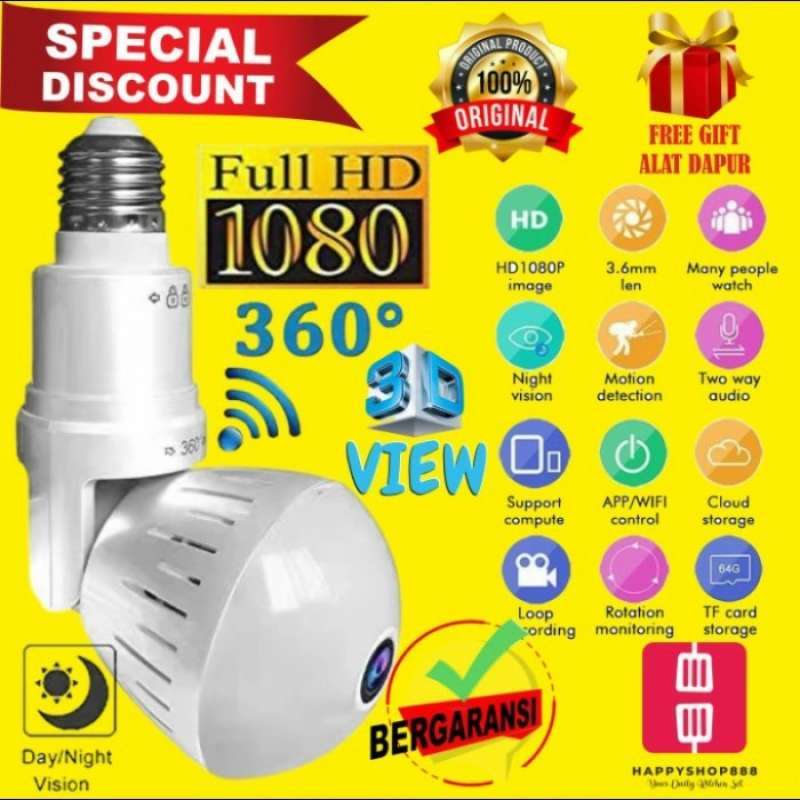 Promo Camera Cctv Wifi Panorama Bohlam Lipat 8.0 Mp Cocok Untuk Kantor ...