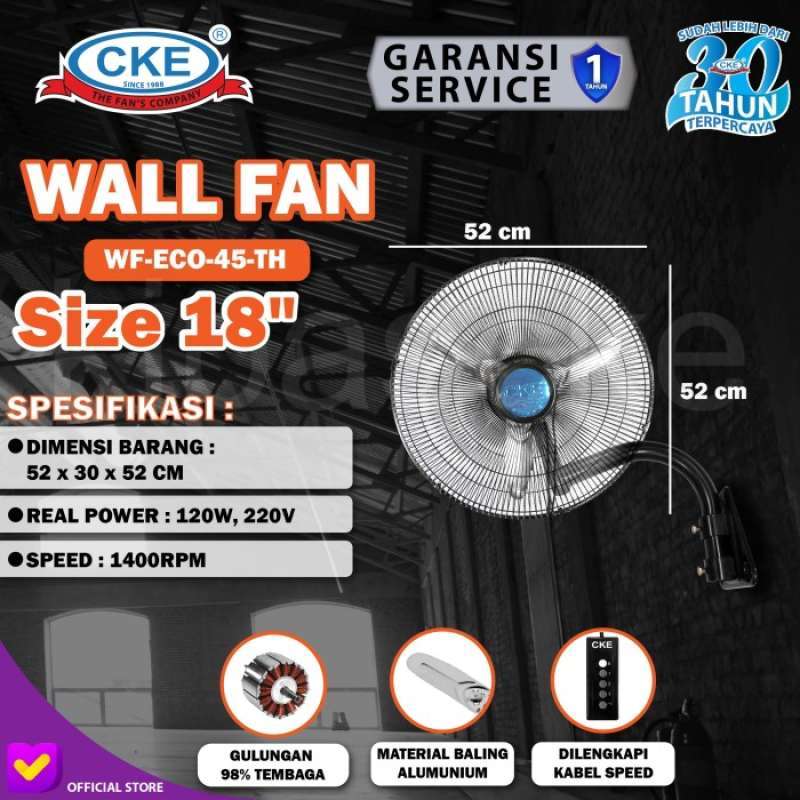 Promo Cke Wall Fan Wf-eco-45-th 18 Inch Kipas Angin Dinding Tembok ...